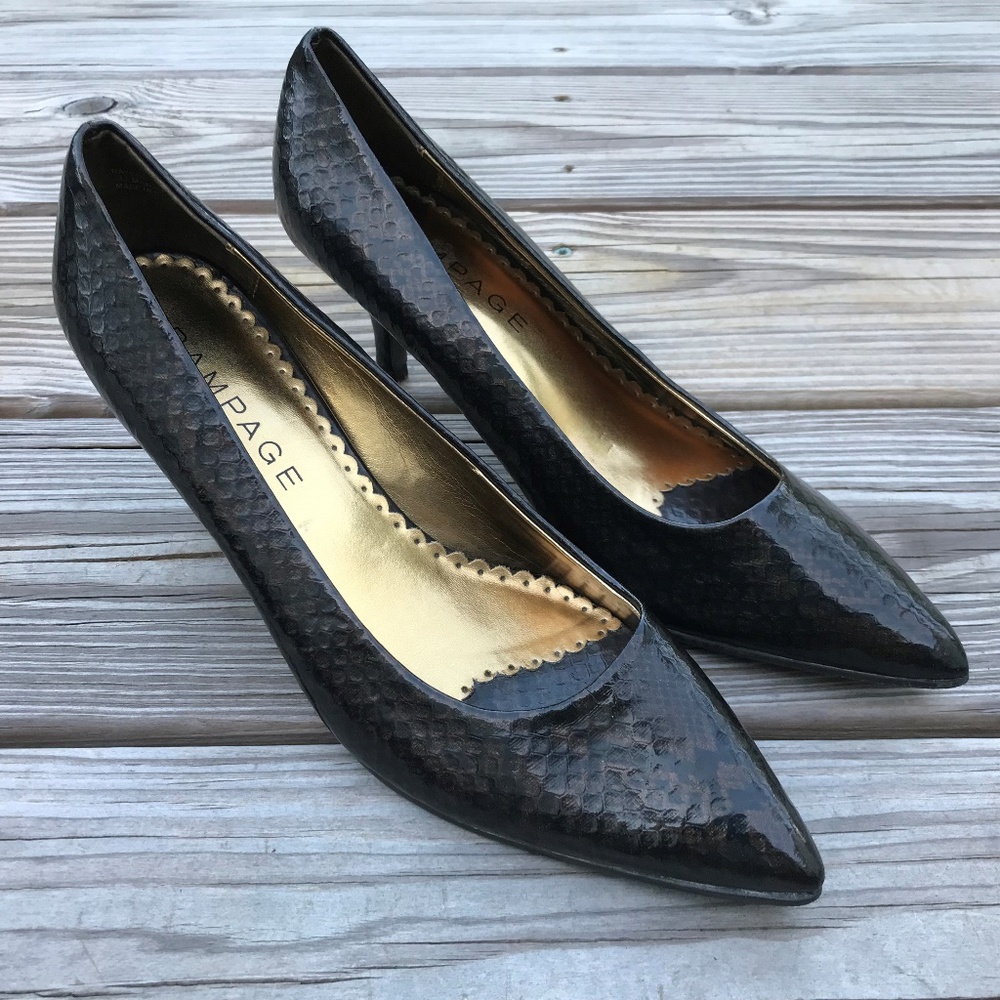 Rampage Women Pump Heel Shoe Raycee Patent Snake - Gem